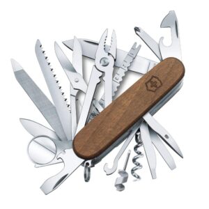 victorinox 1.6791.63 swiss champ wood, swiss army knife, multi-functional knife, disaster preparedness goods, outdoor, camping, pliers, scissors, magnifying glass, 33 functions, swiss multi-tool,