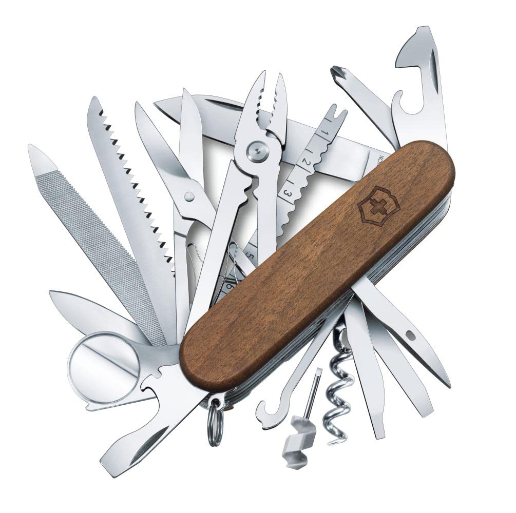 VICTORINOX 1.6791.63 Swiss Champ Wood, Swiss Army Knife, Multi-functional Knife, Disaster Preparedness Goods, Outdoor, Camping, Pliers, Scissors, Magnifying Glass, 33 Functions, Swiss Multi-Tool,