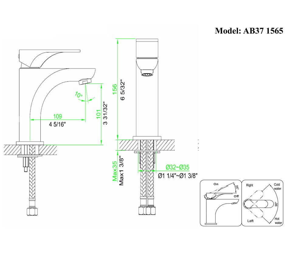 Dawn AB37 1565CPW Single-Lever Lavatory Faucet, Chrome & White (Standard Pull-up Drain with Lift Rod D90 0010C Included)