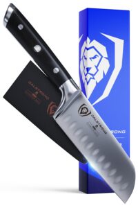 dalstrong santoku knife - 5 inch - gladiator series elite - forged german high carbon steel - black g10 handle kitchen knife - asian vegetable cooking knife - sheath included - nsf certified