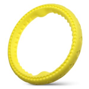 fluffy paws dog chewing ring - soft rubber ring dental chewing teething biting chasing training toy for small and medium dog puppy - 10", yellow