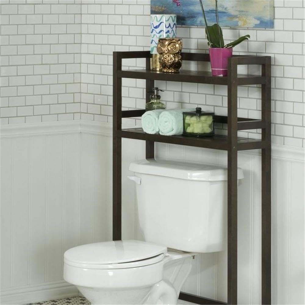 New Ridge Home Goods Dunnsville 2-Shelf Over The Toilet Space Saver with Side Storage, ESPRESSO