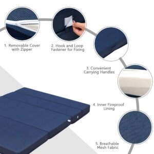 Giantex 4" Thick Folding Portable Mattress Pad Sofa Bed with No Carrying Handles and Removable Washable Fabric, High-Density Foam Futon Sleepover Guest Easy to Store (Queen, Blue)