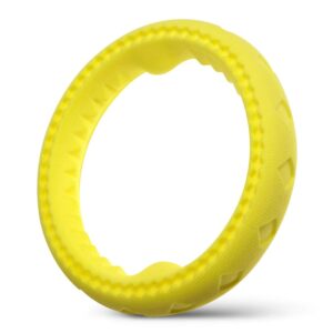 fluffy paws dog chewing ring - soft rubber ring dental chewing teething biting chasing training toy for small and medium dog puppy - 7", yellow