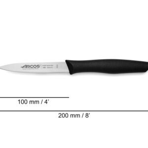 ARCOS Paring Knife 4 Inch Stainless Steel. Professional Kitchen Knife for Cut, Peel and Clean Food. Ergonomic Polyoxymethylene Handle and 100 mm Blade. Series Nova. Color Black