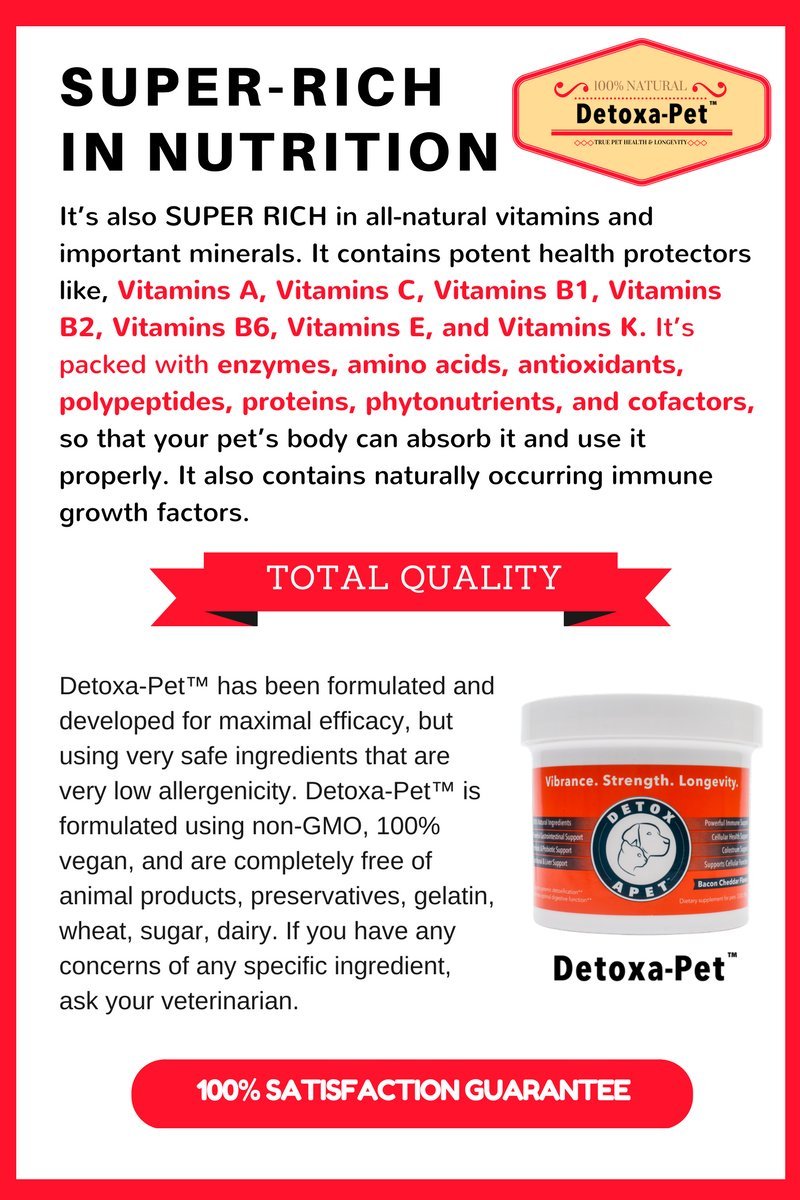 DETOXA-PET Powder, Powerful Nutritional Supplement for Pets, Works Wonders! Dog & Cat Detox, Liver Detox for Dogs, Cats,10 Bill CFU Probiotics, Enzymes, Herbs, Vitamins, Minerals, Immediate Benefits!