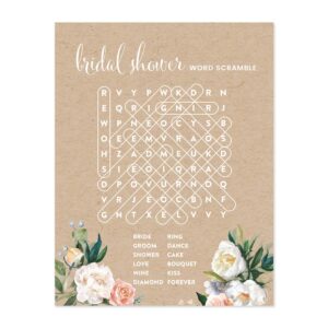 andaz press peach coral kraft brown rustic floral garden party wedding collection, word search bridal shower game cards, 20-pack