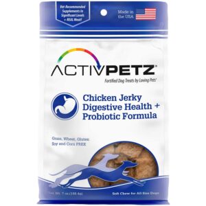 loving pets activpetz chicken jerky digestive health + probiotic formula dog treat, 7 oz