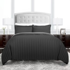 beckham hotel collection dobby striped duvet cover set - luxury soft brushed microfiber with matching shams - twin/twinxl - gray