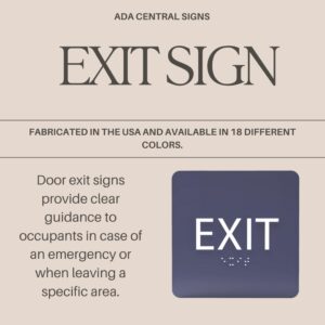 ADA CENTRAL SIGNS - 6" X6" Exit Sign - ADA Compliant Tactile Graphics Grade 2 Braille Text Acrylic Wall Signs - Emergency Rescue Safety Door Sign for Schools, Offices, Businesses, and Restaurants