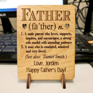 Definition of the Perfect Dad Personalized Fathers Day Card Alder Wood Birthday Gift for 50th 40th 30th Christmas Daddy Cards Funny Bonus Dad Present Idea with Stand