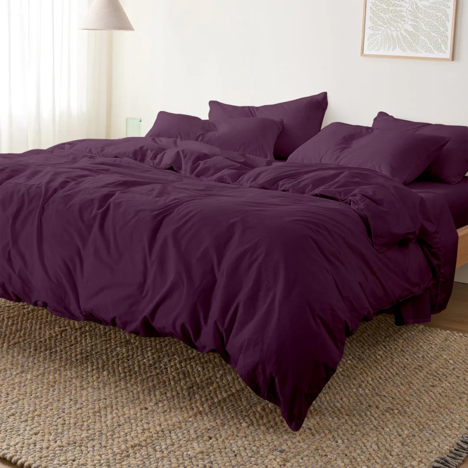 Kotton Culture Duvet Cover Queen Size 100% Egyptian Cotton with Zipper Closure & Corner Ties Breathable All Season 600 Thread Count Soft Sateen Weave Comforter Cover (Queen/Full, Plum)