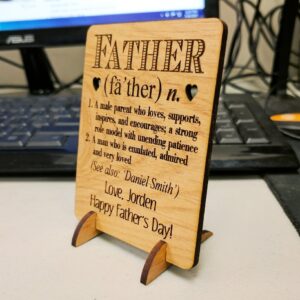 Definition of the Perfect Dad Personalized Fathers Day Card Alder Wood Birthday Gift for 50th 40th 30th Christmas Daddy Cards Funny Bonus Dad Present Idea with Stand