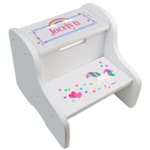 personalized unicorn white two step stool