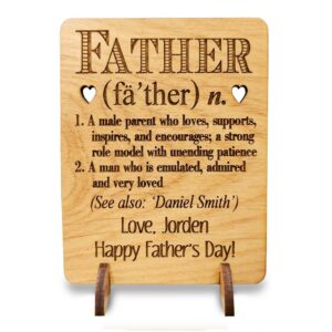 Definition of the Perfect Dad Personalized Fathers Day Card Alder Wood Birthday Gift for 50th 40th 30th Christmas Daddy Cards Funny Bonus Dad Present Idea with Stand