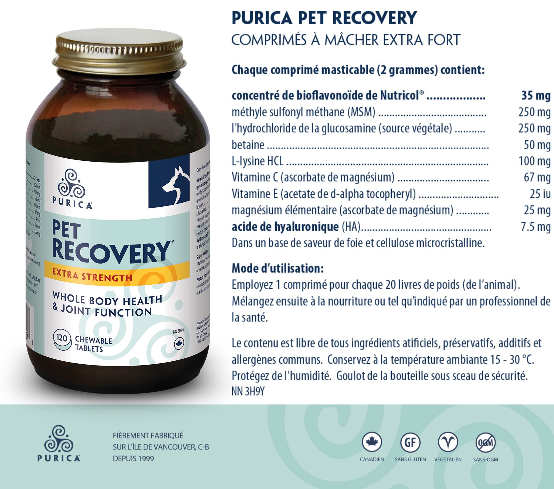 Purica Recovery Extra Strength Dog Supplement - Supports Hip and Joint Health for All Breeds - Contains Nutricol, Hyaluronic Acid, EGCG, Resveratrol - Aims to Enhance Canine Endurance and Flexibility