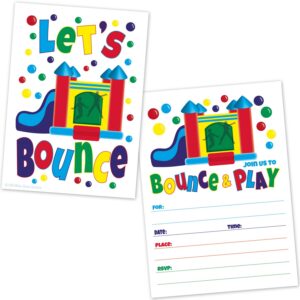 bounce house birthday party invitations - kids jump and play birthday invites (20 count with envelopes)