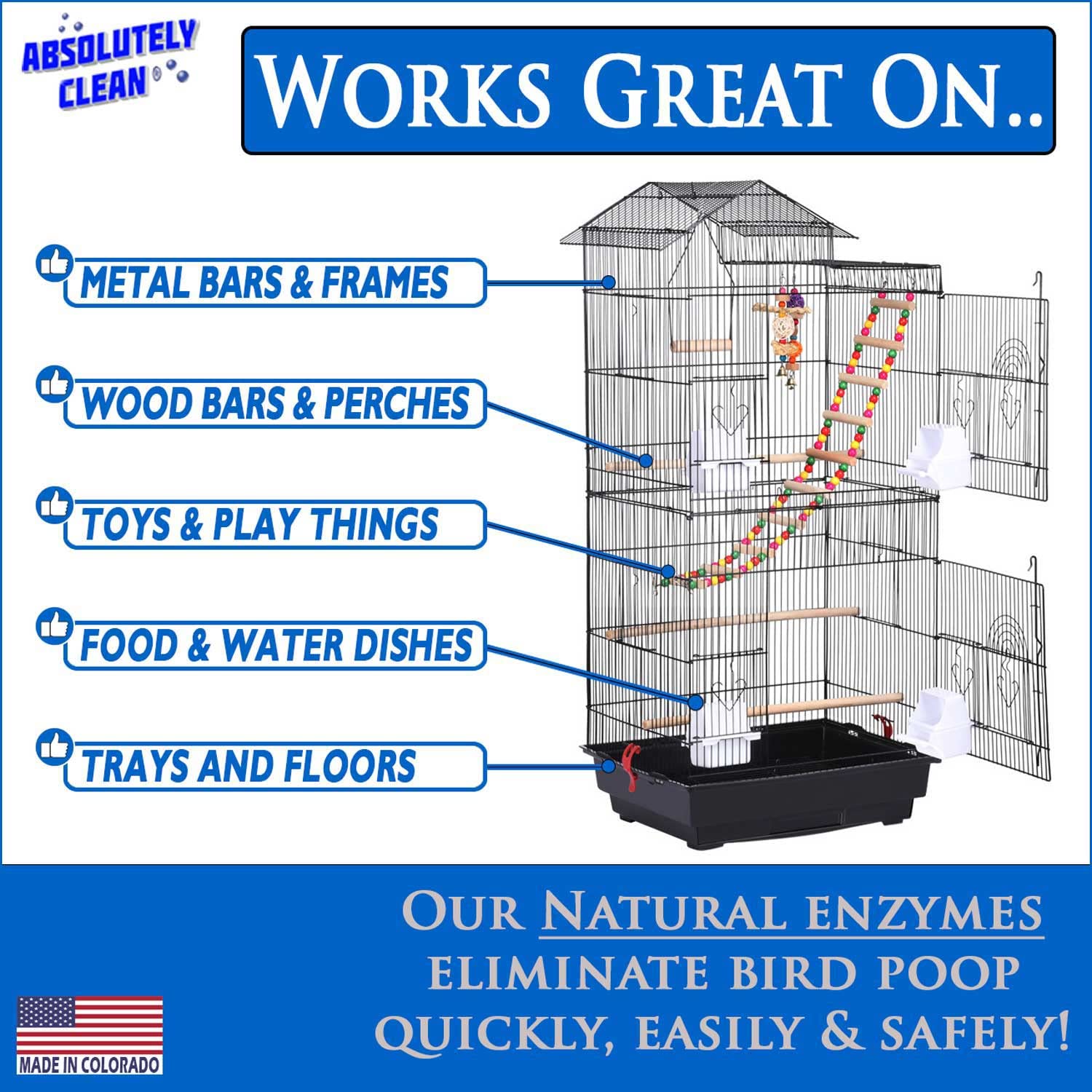 Absolutely Clean Amazing Bird Cage Cleaner and Deodorizer - Just Spray/Wipe - Safely & Easily Removes Bird Messes Quickly and Easily - Made in The US 16oz Spray (Pack of 1)