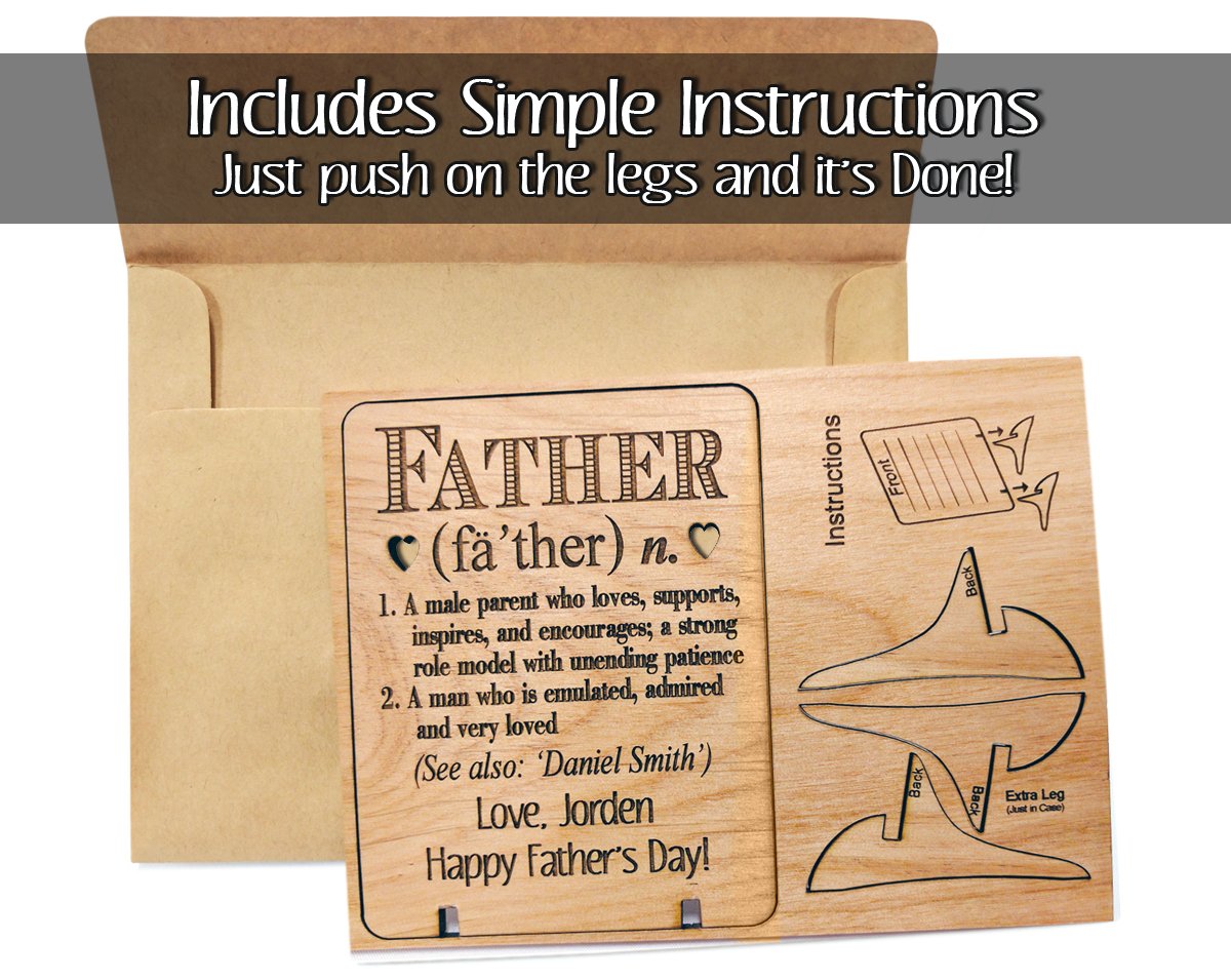 Definition of the Perfect Dad Personalized Fathers Day Card Alder Wood Birthday Gift for 50th 40th 30th Christmas Daddy Cards Funny Bonus Dad Present Idea with Stand