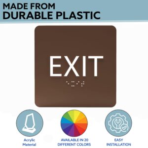 ADA CENTRAL SIGNS - 6" X6" Exit Sign - ADA Compliant Tactile Graphics Grade 2 Braille Text Acrylic Wall Signs - Emergency Rescue Safety Door Sign for Schools, Offices, Businesses, and Restaurants