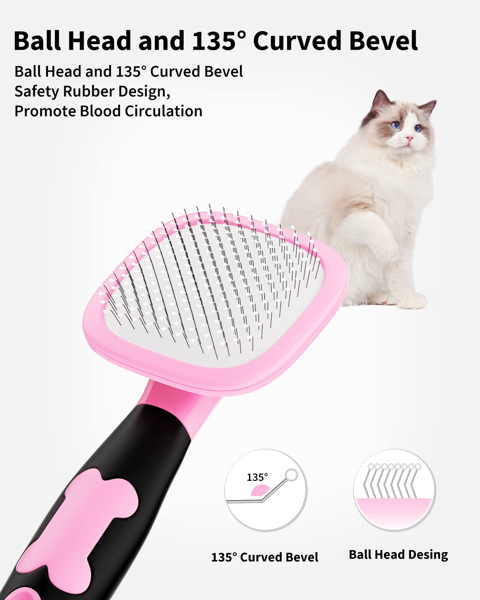 Glendan Dog Brush & Cat Brush- Slicker Pet Grooming Brush- Shedding Grooming Tools(Pink)