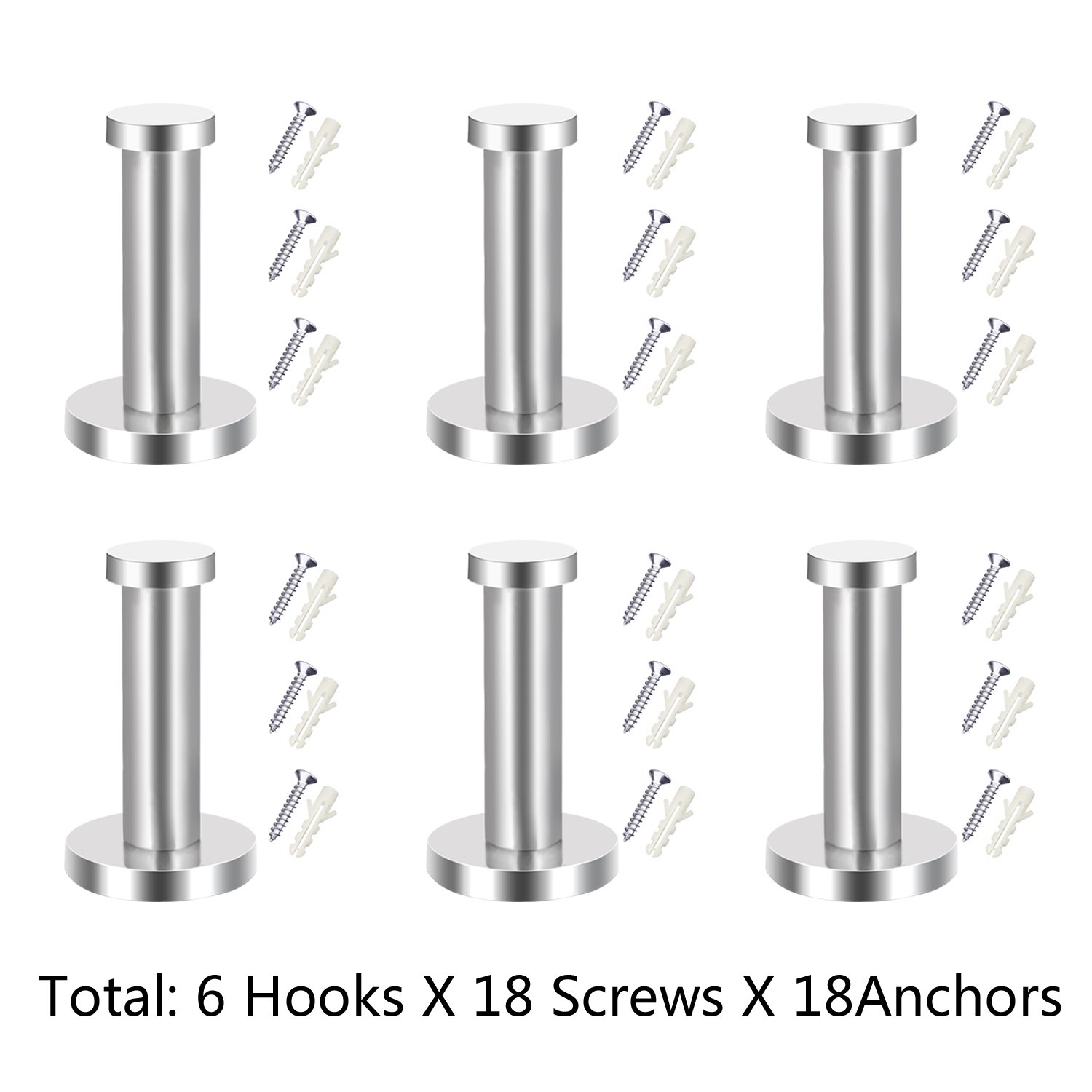 EBOOT 6 Pieces Stainless Steel Wall Mount Robe Hook Coat Hook Towel Wall Hook (2 Inch, Silver)