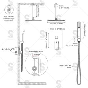 SR SUN RISE SRSH-C1003 Ceiling Mount Bathroom Luxury Rain Mixer Shower Combo Set Rainfall Shower Head System 10 Inch Polished Chrome (Contain Shower Faucet Rough-In Valve Body and Trim）