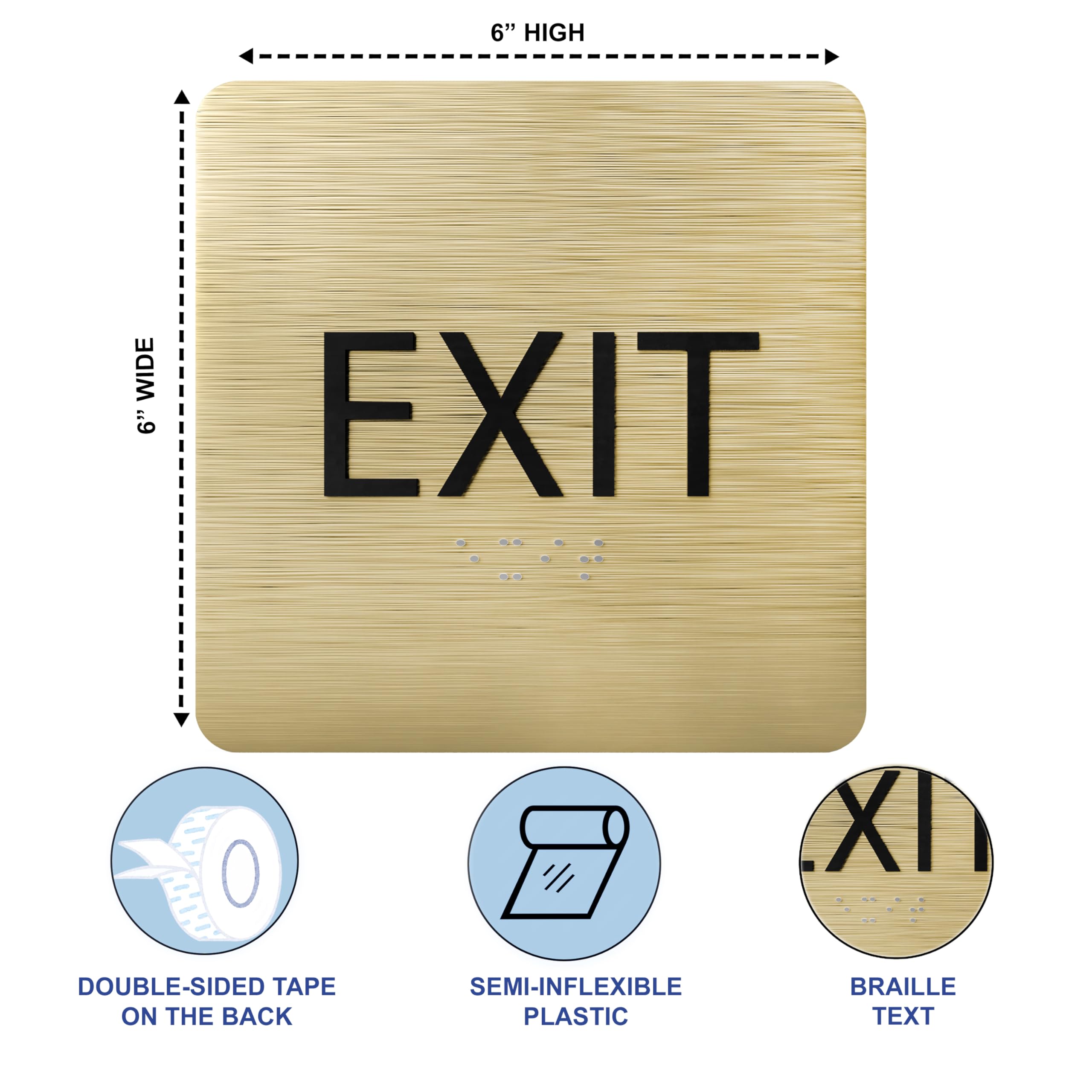 ADA CENTRAL SIGNS - 6" X6" Exit Sign - ADA Compliant Tactile Graphics Grade 2 Braille Text Acrylic Wall Signs - Emergency Rescue Safety Door Sign for Schools, Offices, Businesses, and Restaurants