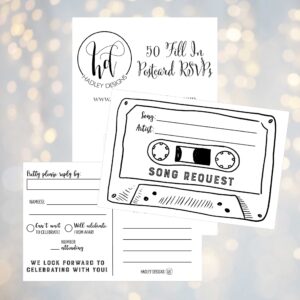 50 Song Request Cassette Tape Generic RSVP Cards, RSVP Postcards No Envelopes Needed, Response Card, RSVP Reply, Plain RSVP kit for Wedding, Baby Bridal Shower, Birthday, Invitations