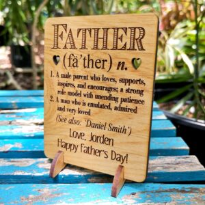 Definition of the Perfect Dad Personalized Fathers Day Card Alder Wood Birthday Gift for 50th 40th 30th Christmas Daddy Cards Funny Bonus Dad Present Idea with Stand