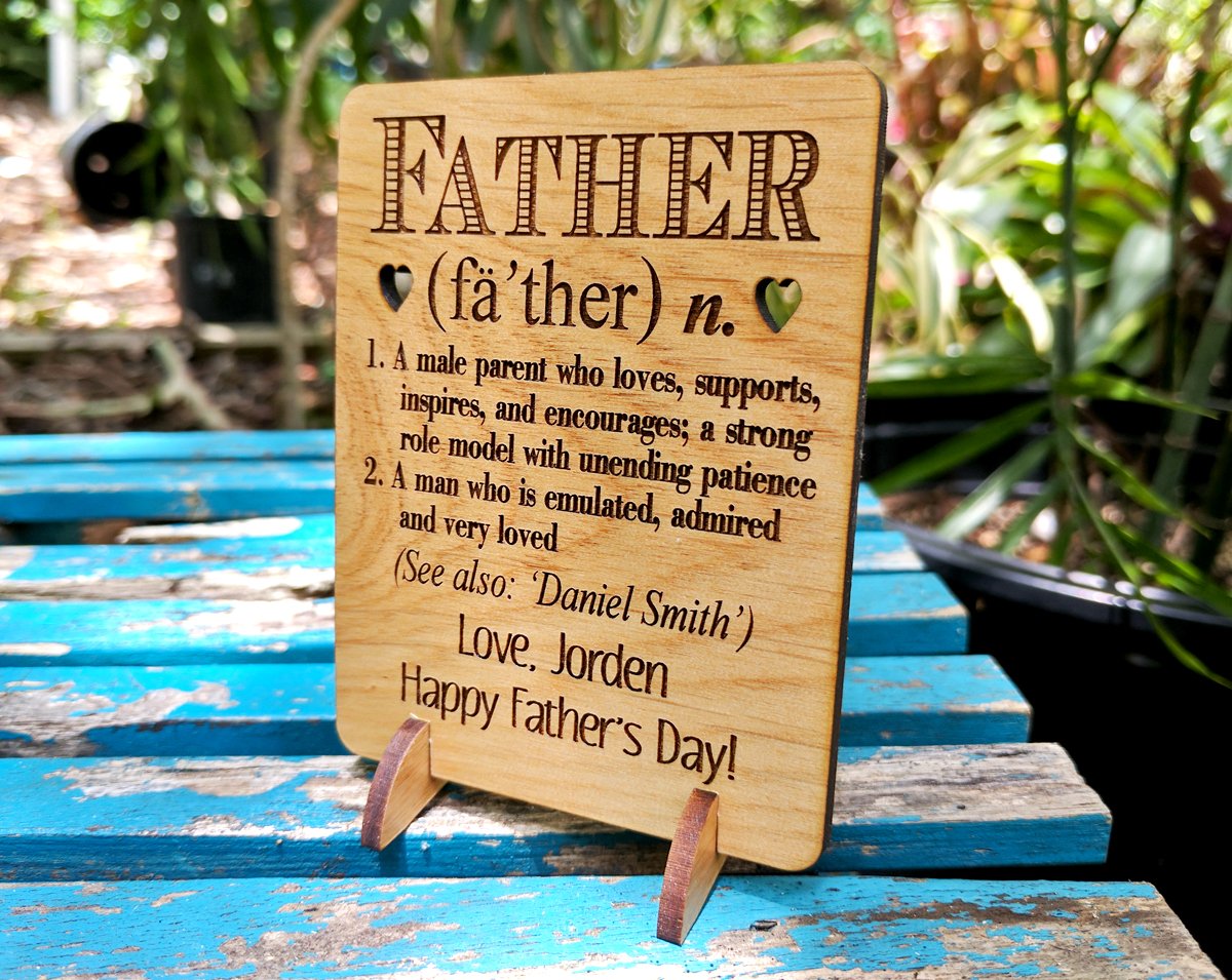 Definition of the Perfect Dad Personalized Fathers Day Card Alder Wood Birthday Gift for 50th 40th 30th Christmas Daddy Cards Funny Bonus Dad Present Idea with Stand