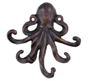 decorative cast iron octopus 5 arm wall hook - rustic copper finish