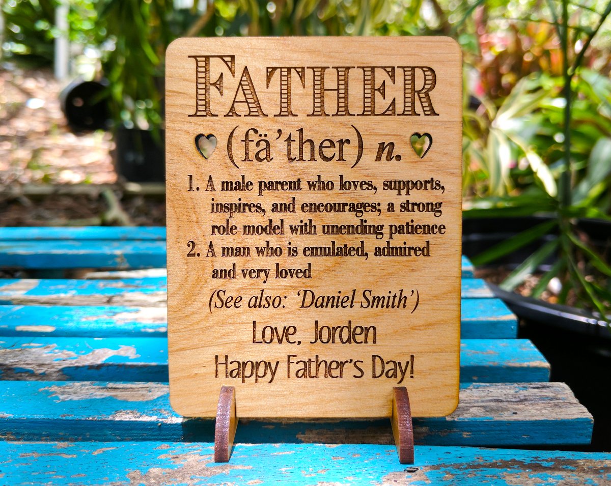 Definition of the Perfect Dad Personalized Fathers Day Card Alder Wood Birthday Gift for 50th 40th 30th Christmas Daddy Cards Funny Bonus Dad Present Idea with Stand