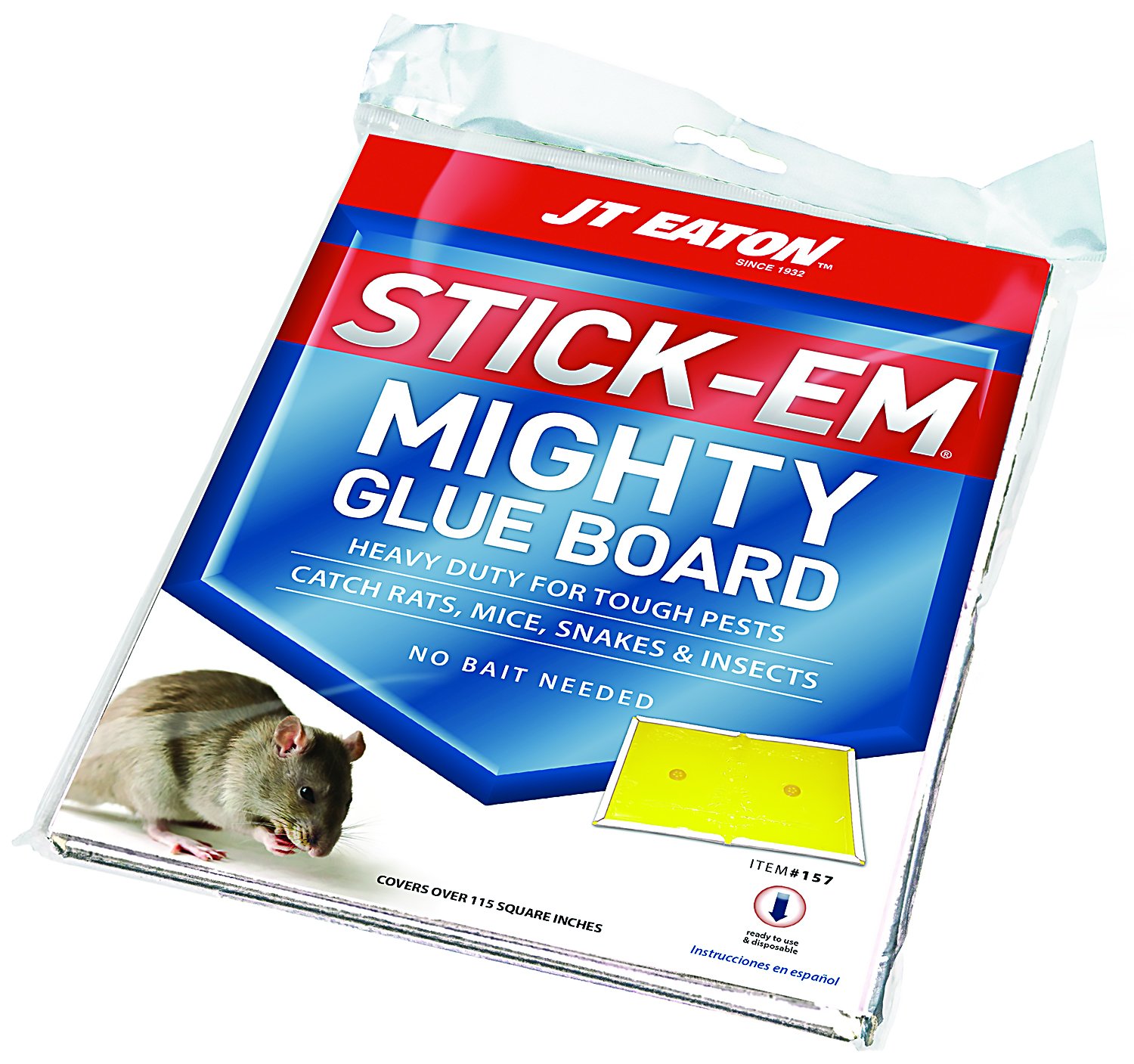 JT Eaton Stick Em 157 City Rat and Snake Glue Traps, Indoor Home Glue Trap, 1 Pack