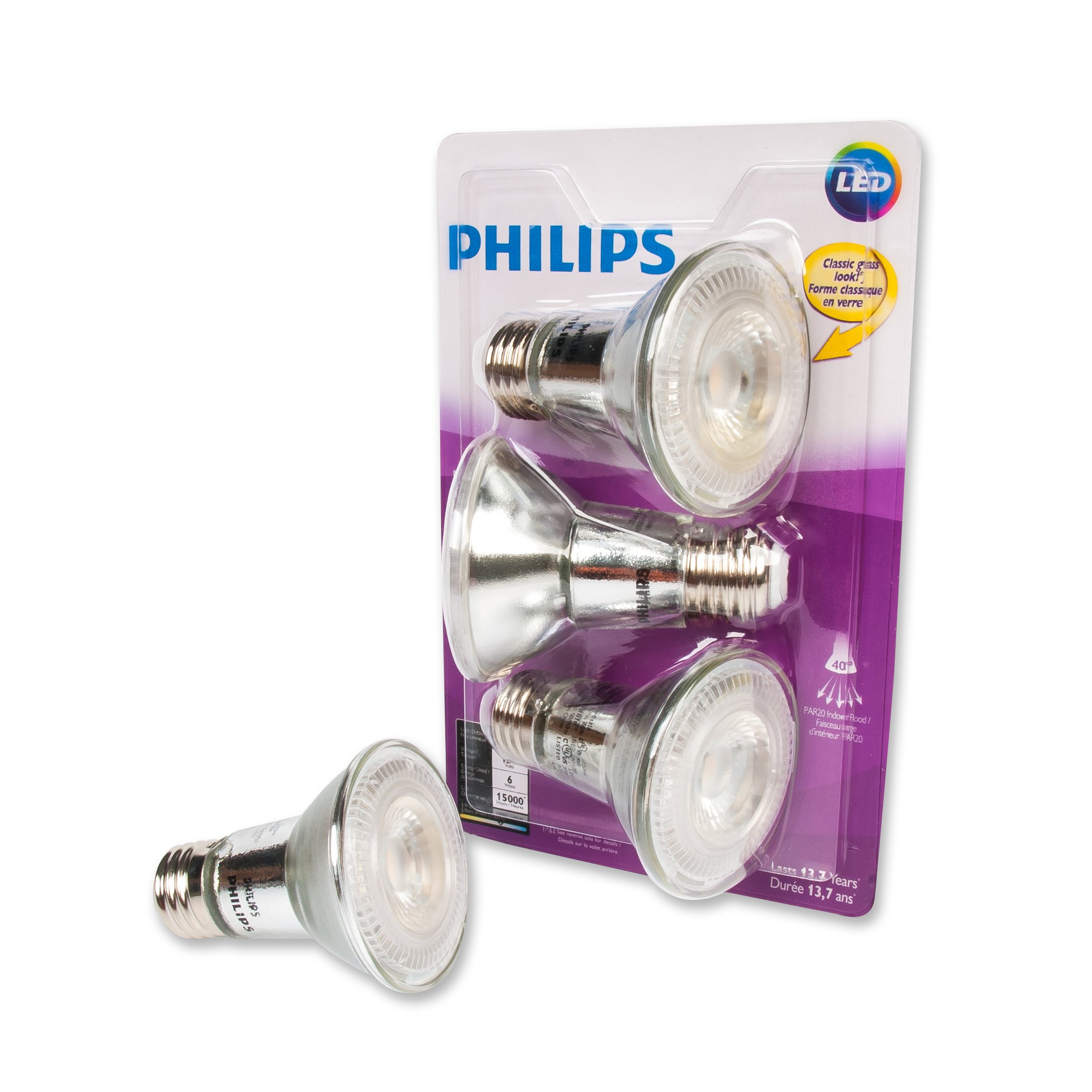 PHILIPS 467647 Led 50W PAR20 Glass Bright White (3000K)-3 Pack