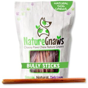 nature gnaws large bully sticks for dogs 11-12" (5 count) - thick long lasting for aggressive chewers and large dogs - natural beef dog chew bones