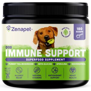 zenapet allergy immune support supplement for dogs, superfood 100% human-grade with turkey tail mushroom, prebiotics for gut health, itchy skin, seasonal allergies & yeast - for small to large breeds