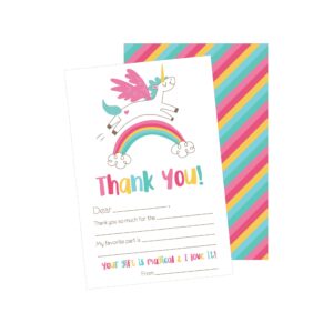 hadley designs 25 unicorn kids thank you cards, fill in thank you notes for kid, blank personalized thank yous for birthday gifts, stationery for children boys and girls