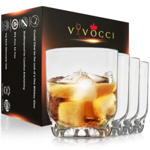 vivocci unbreakable tritan plastic 12.5 oz whiskey & double old fashioned bar glasses - thumb indent heavy base - ideal for bourbon & scotch - upscale men's gift - dishwasher safe barware - set of 4