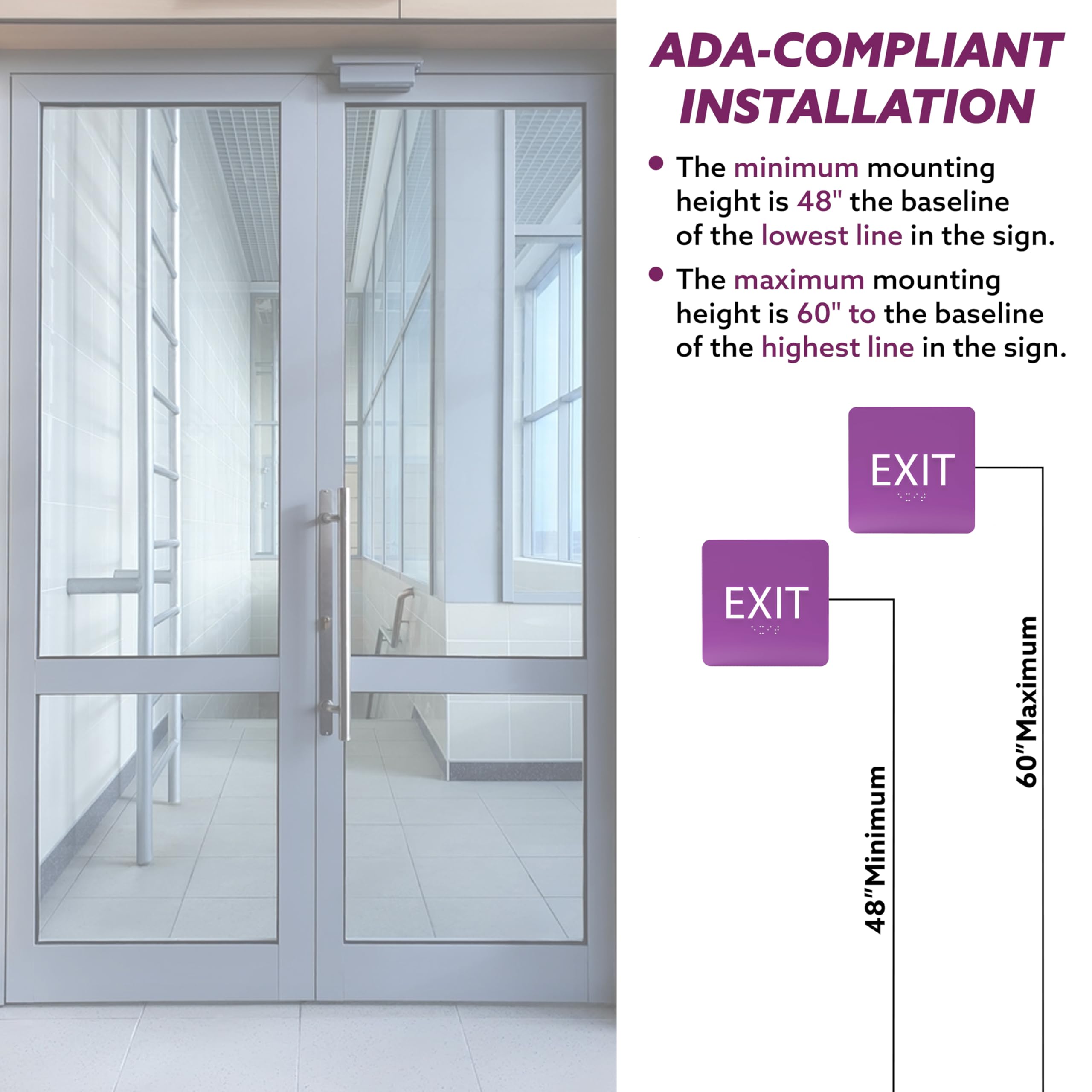 ADA CENTRAL SIGNS - 6" X6" Exit Sign - ADA Compliant Tactile Graphics Grade 2 Braille Text Acrylic Wall Signs - Emergency Rescue Safety Door Sign for Schools, Offices, Businesses, and Restaurants