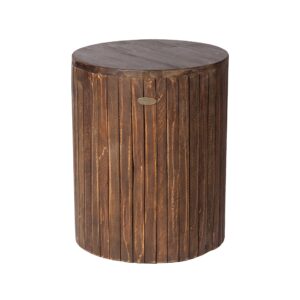 patio sense 62421 michael round rustic garden stool wood outdoor seating & end table portable adaptable outdoor furniture - seasoned patina finish