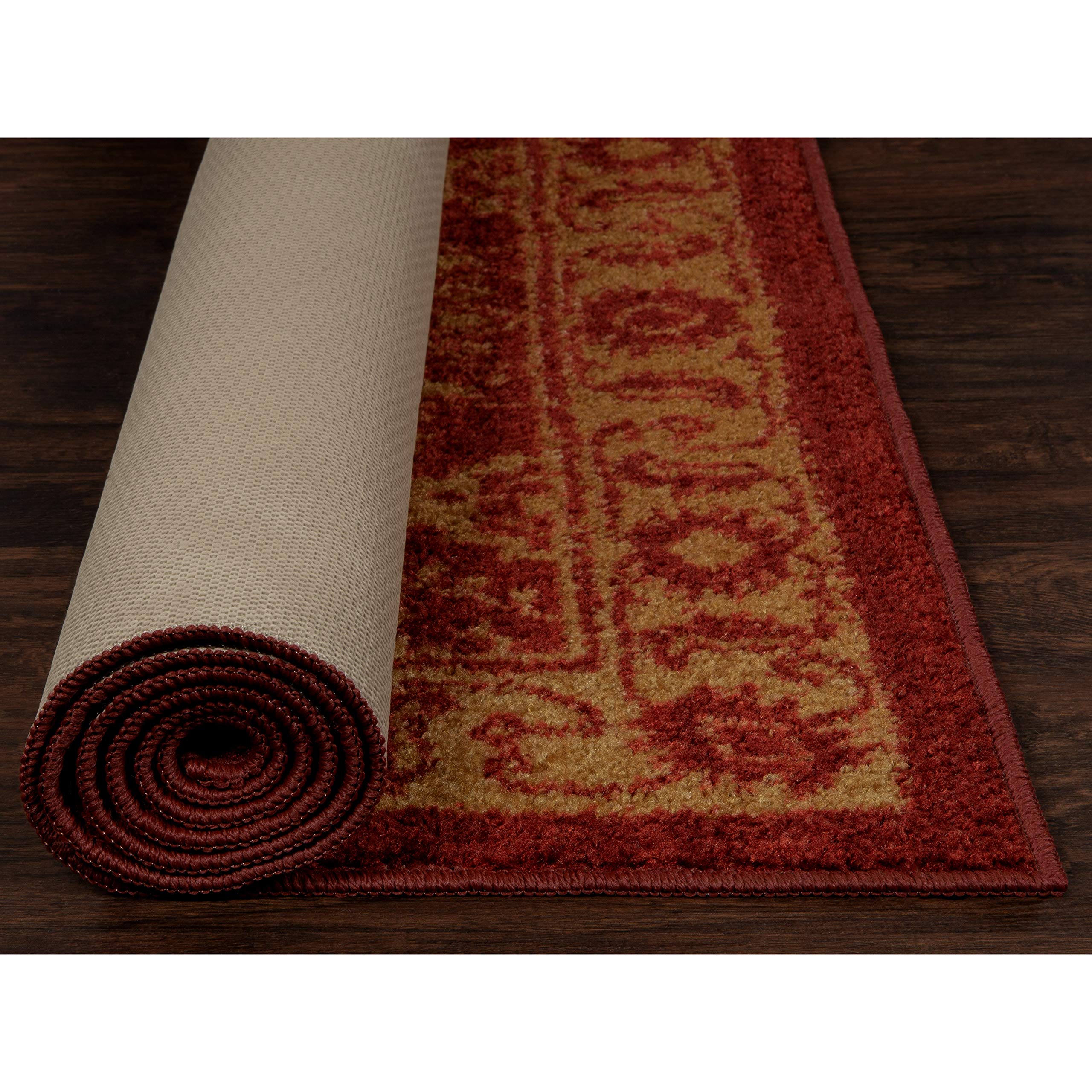 Maples Rugs Georgina Traditional Kitchen Rugs Non Skid Accent Area Carpet [Made in USA], 2'6 x 3'10, Red/Gold