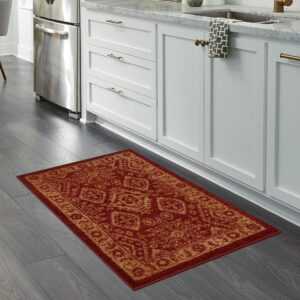 Maples Rugs Georgina Traditional Kitchen Rugs Non Skid Accent Area Carpet [Made in USA], 2'6 x 3'10, Red/Gold