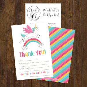 Hadley Designs 25 Unicorn Kids Thank You Cards, Fill In Thank You Notes For Kid, Blank Personalized Thank Yous For Birthday Gifts, Stationery For Children Boys and Girls