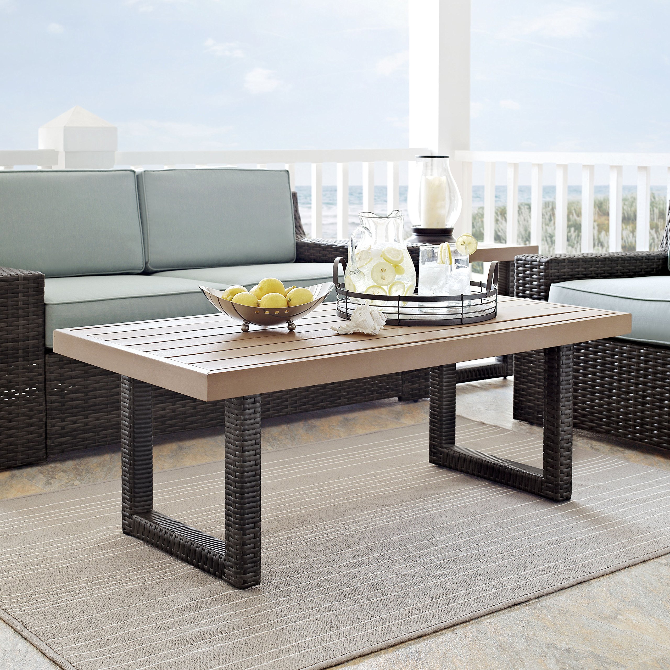 Crosley Furniture Beaufort Beaufort All Weather Rattan Wicker Outdoor Coffee Table for Patio, Deck, Porch, Brown