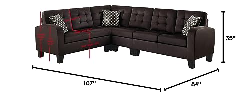 Homelegance Sinclair 84" x 107" Fabric Sectional Sofa, Chocolate