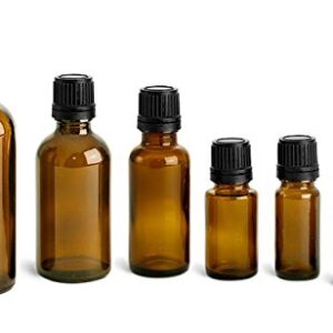 100 ml Glass Bottles, Amber Glass Euro Dropper Bottles w/Black Tamper Evident Caps and Orifice Reducers (24 Bottles)