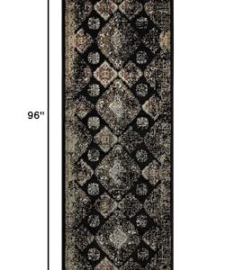 Superior Mayfair Collection Area Rug, 8mm Pile Height with Jute Backing, Vintage Distressed Medallion Pattern, Fashionable and Affordable Woven Rugs - 2'7" x 8' Runner, Black