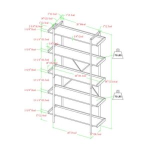 Walker Edison 5 Shelf Industrial Wood Metal Bookcase Tall Bookshelf Storage Home Office, 68 Inch, Driftwood