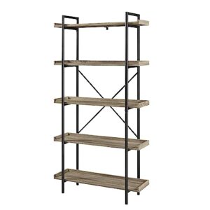 Walker Edison 5 Shelf Industrial Wood Metal Bookcase Tall Bookshelf Storage Home Office, 68 Inch, Driftwood